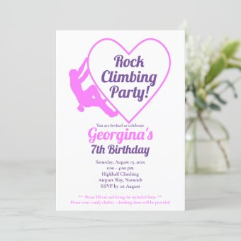 Girls Rock Climbing Birthday Party Invitation | Zazzle