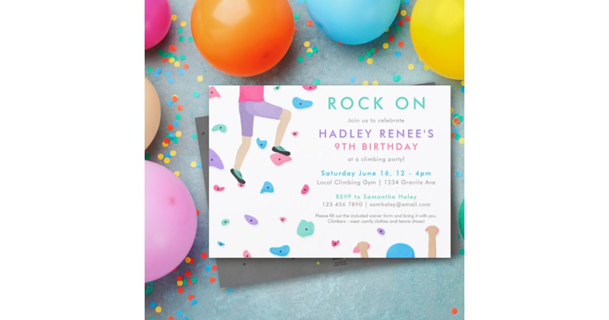 Girls Rock Climbing Birthday Party Invitation | Zazzle