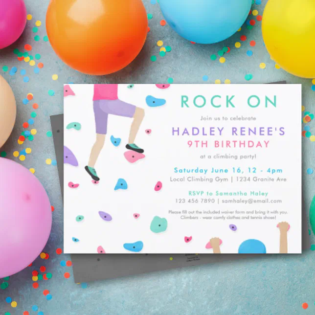 Girls Rock Climbing Birthday Party Invitation | Zazzle