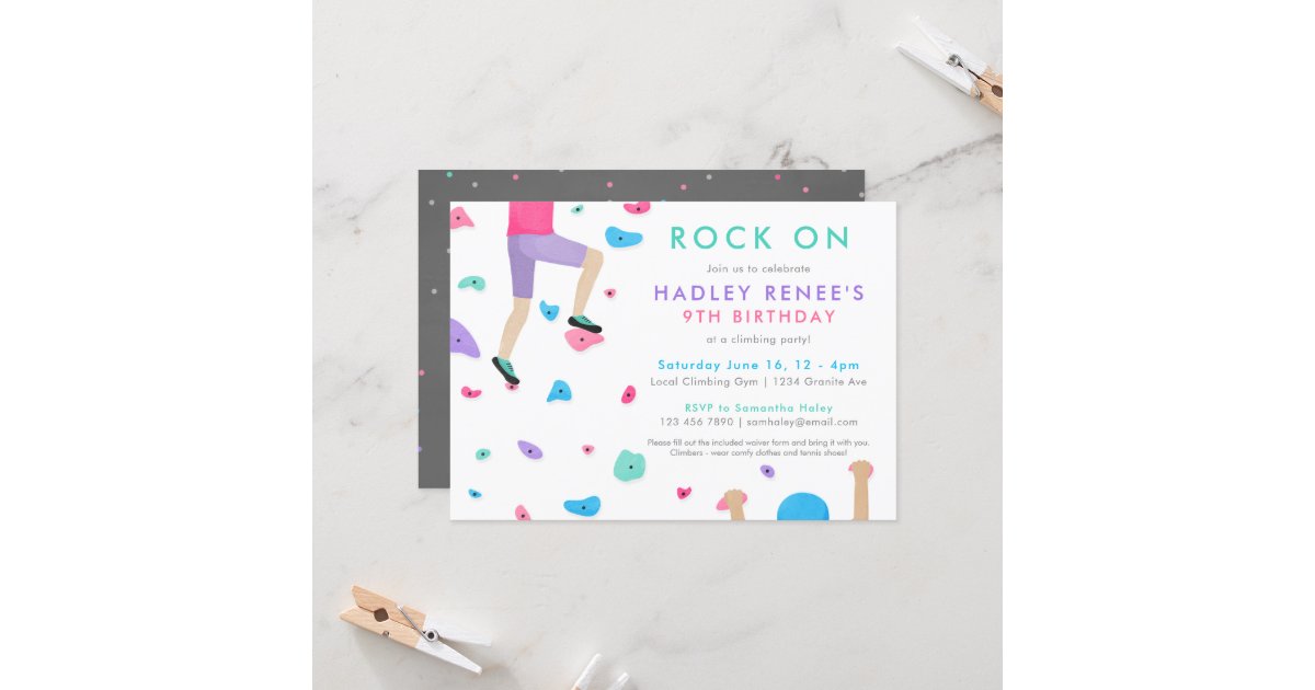 Girls Rock Climbing Birthday Party Invitation | Zazzle