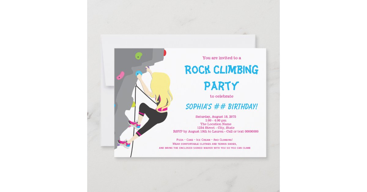 Girls Rock Climbing Birthday Party Invitation | Zazzle