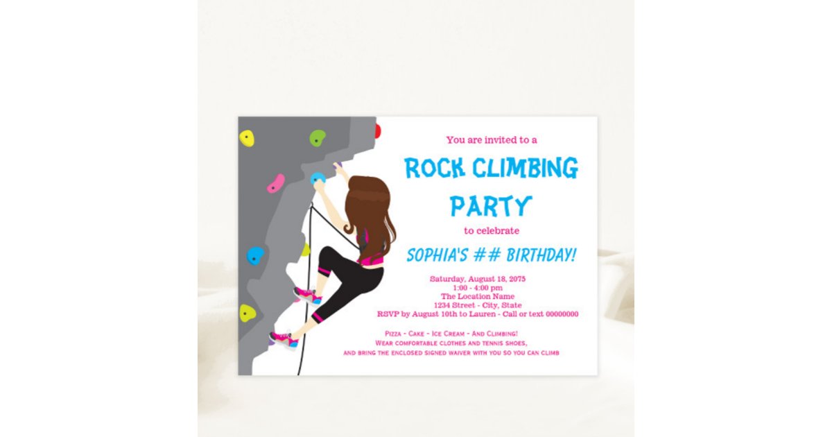 Girls Rock Climbing Birthday Party Invitations | Zazzle