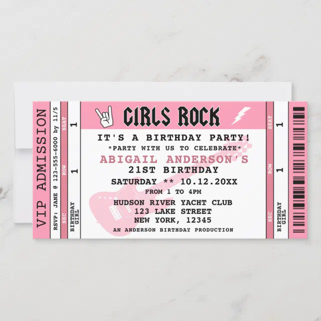 GIRLS ROCK CONCERT TICKET BIRTHDAY INVITATION | Zazzle