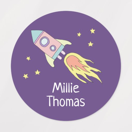 Girls Rocket Ship Space Galaxy Pattern and Name Kids' Labels | Zazzle