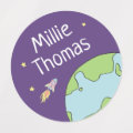 Girls Rocket Ship Space Galaxy Pattern and Name Kids' Labels | Zazzle