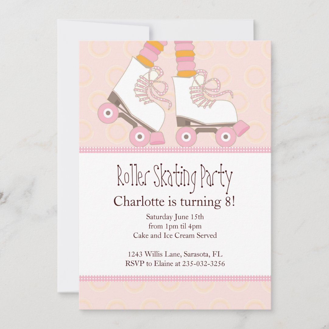 Girls Roller Skating Themed Party Invitations | Zazzle