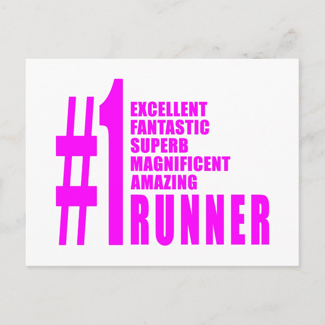 Girls Running Runners : Pink Number One Runner Postcard | Zazzle