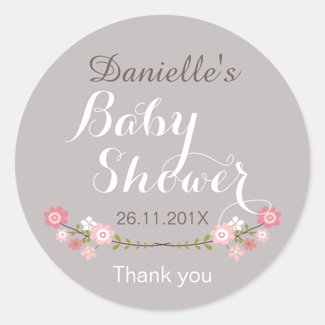 Girls Rustic Floral Baby Shower Favor Sticker | Zazzle