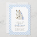 Girls Saddle Up Preppy Pony Horse Blue Birthday Invitation | Zazzle