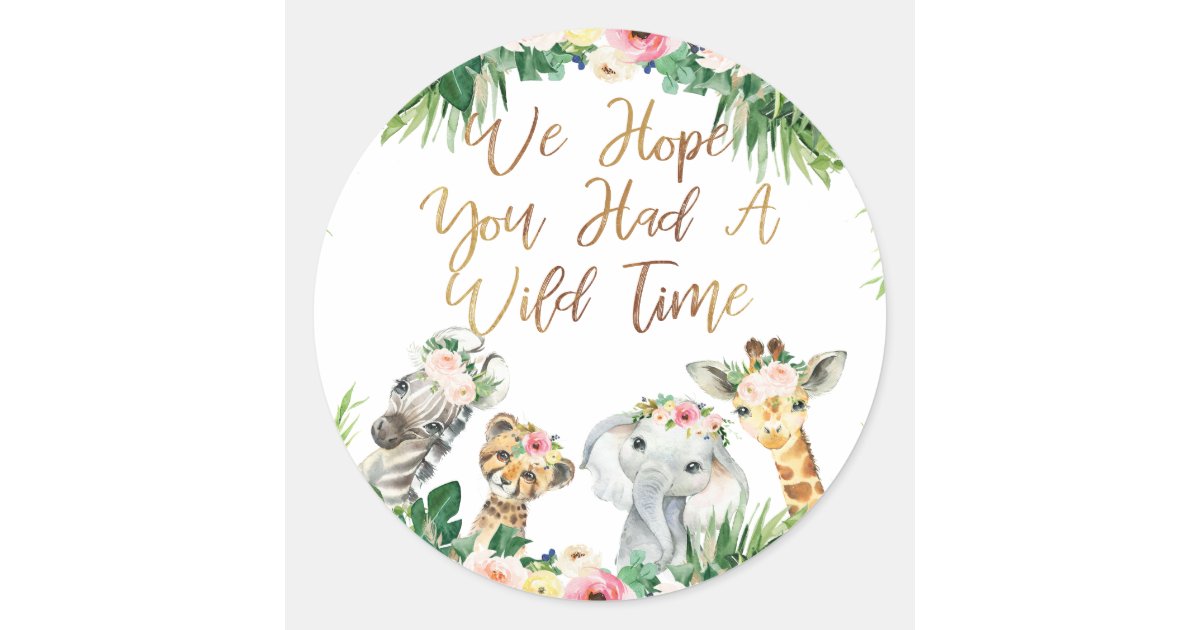 Girls safari gold calligraphy birthday favor classic round sticker | Zazzle