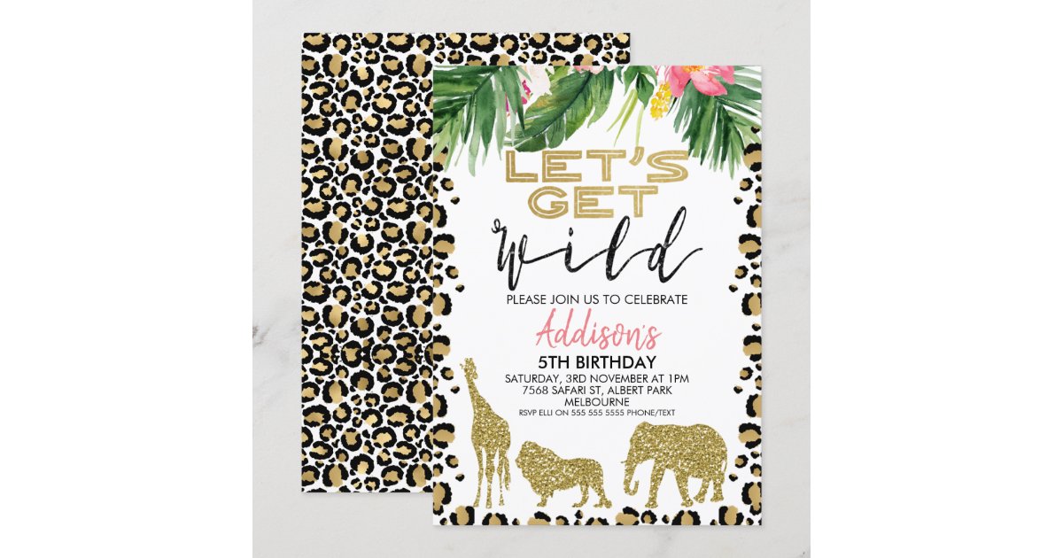 Girls Safari Let's Get Wild Birthday Invitation | Zazzle