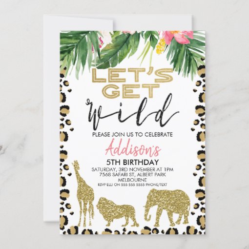 Girls Safari Let's Get Wild Birthday Invitation | Zazzle