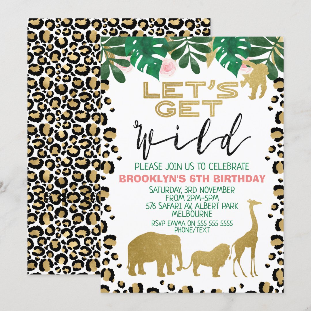 Girls Safari Let's Get Wild Birthday Invitation | Zazzle