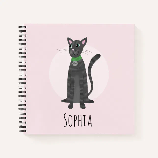 Girls School Cute Ginger Tabby Cat Cartoon Kids Notebook | Zazzle