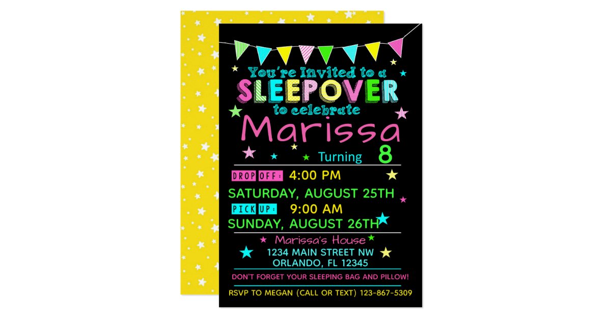 Girls Sleepover Birthday Invitation Slumber Party
