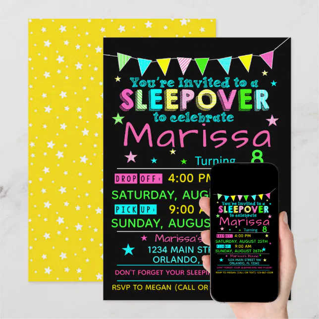 Girls Sleepover Birthday Invitation Slumber Party | Zazzle