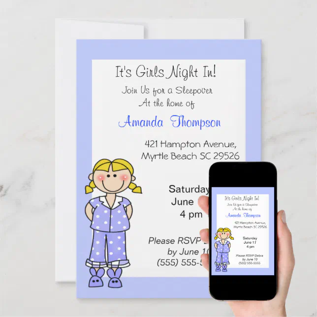 Girls Sleepover Birthday Invitations | Zazzle