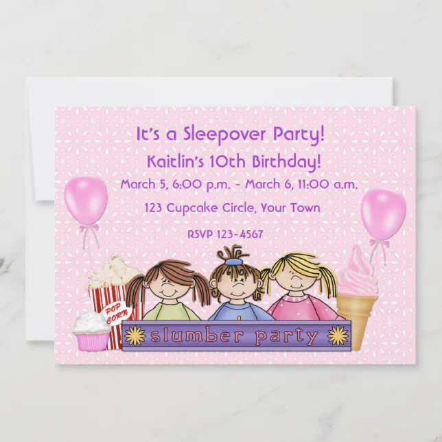 Girl's Sleepover Party Birthday Invitation | Zazzle