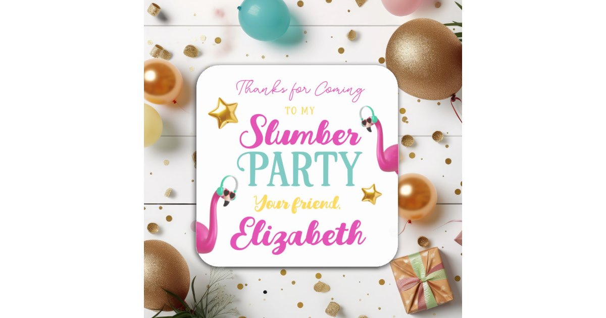 Girls SLEEPOVER Slumber Birthday Party Square Sticker | Zazzle
