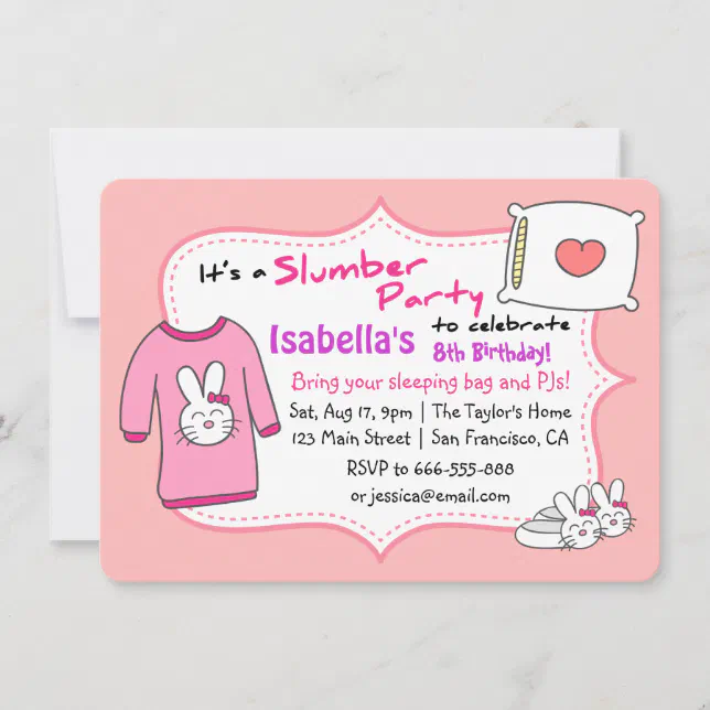 Girls Slumber Birthday Party, Sleepover Pyjama Invitation | Zazzle