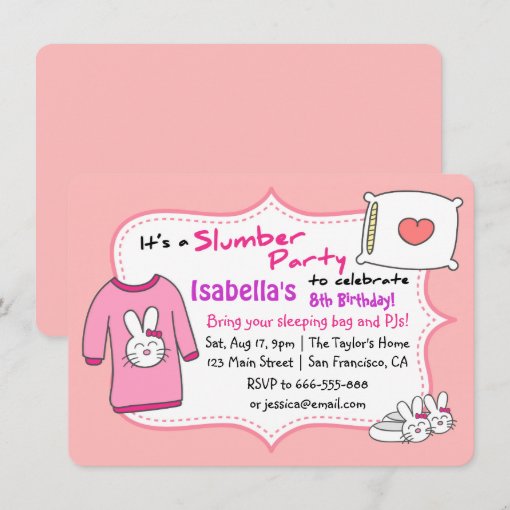 Girls Slumber Birthday Party, Sleepover Pyjama Invitation | Zazzle