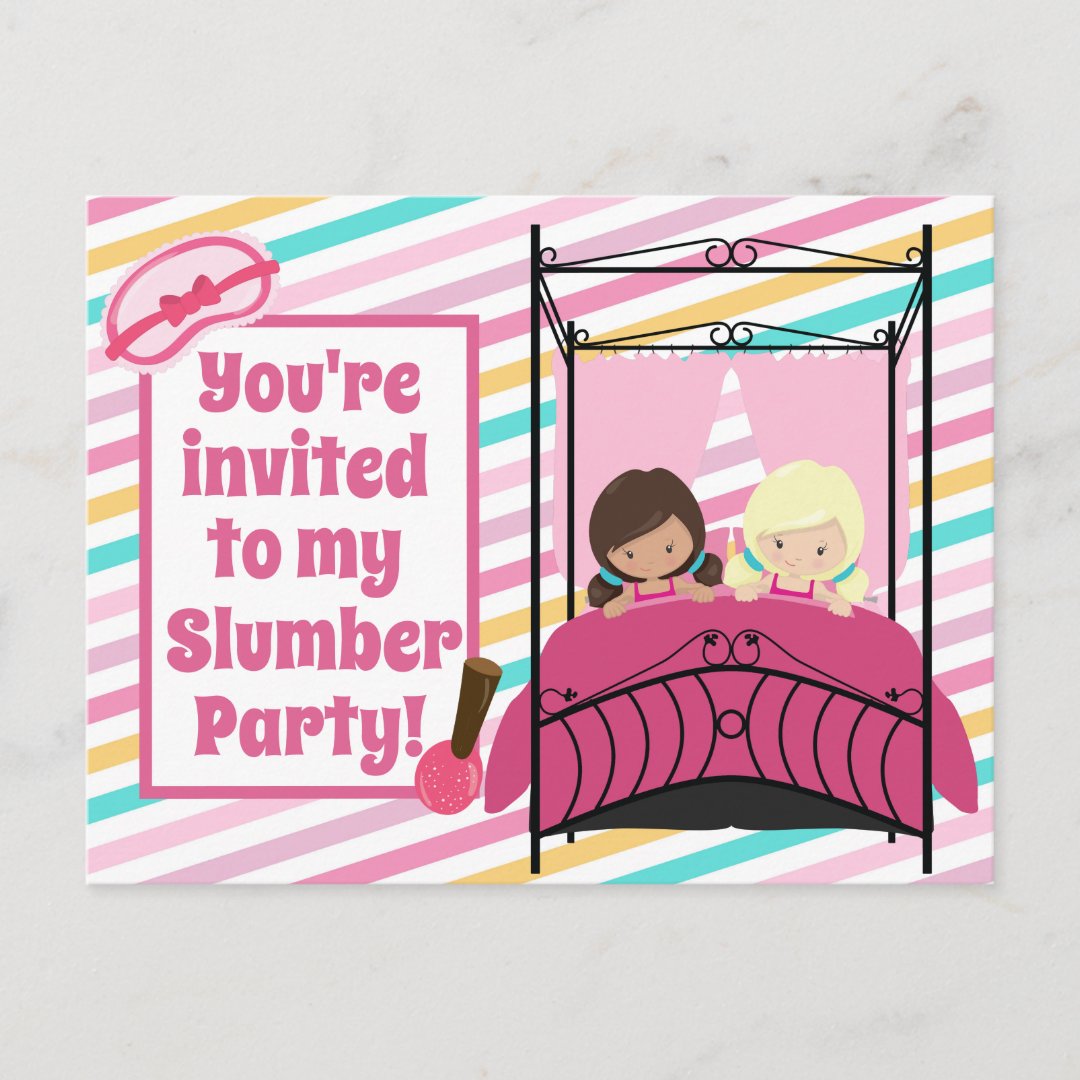 Girls Slumber Party Birthday Pink Invitation Postcard | Zazzle