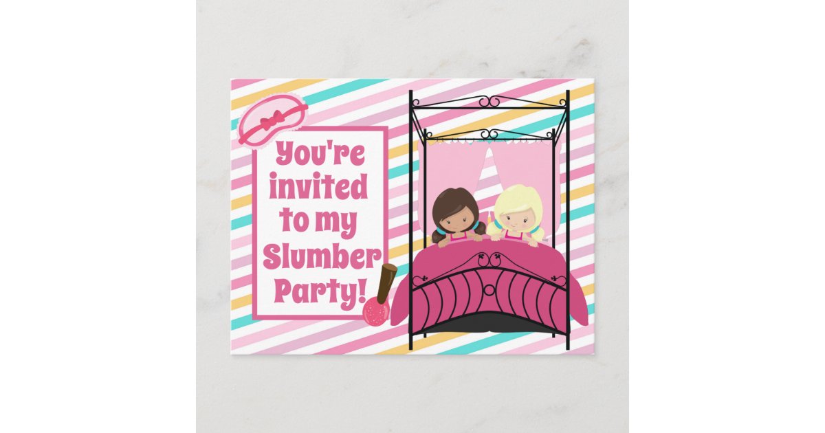 Girls Slumber Party Birthday Pink Invitation Postcard | Zazzle