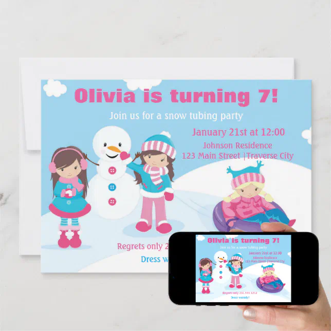 Girls Snow Tubing Invitation | Zazzle