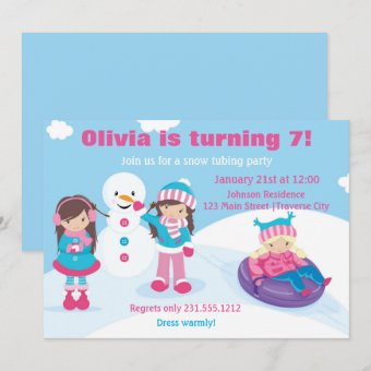 Girls Snow Tubing Invitation | Zazzle