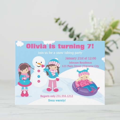 Girls Snow Tubing Invitation | Zazzle