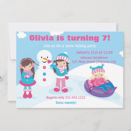 Girls Snow Tubing Invitation | Zazzle