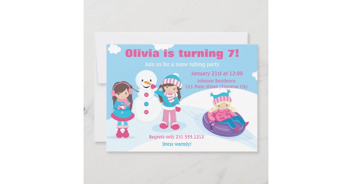 Girls Snow Tubing Invitation | Zazzle