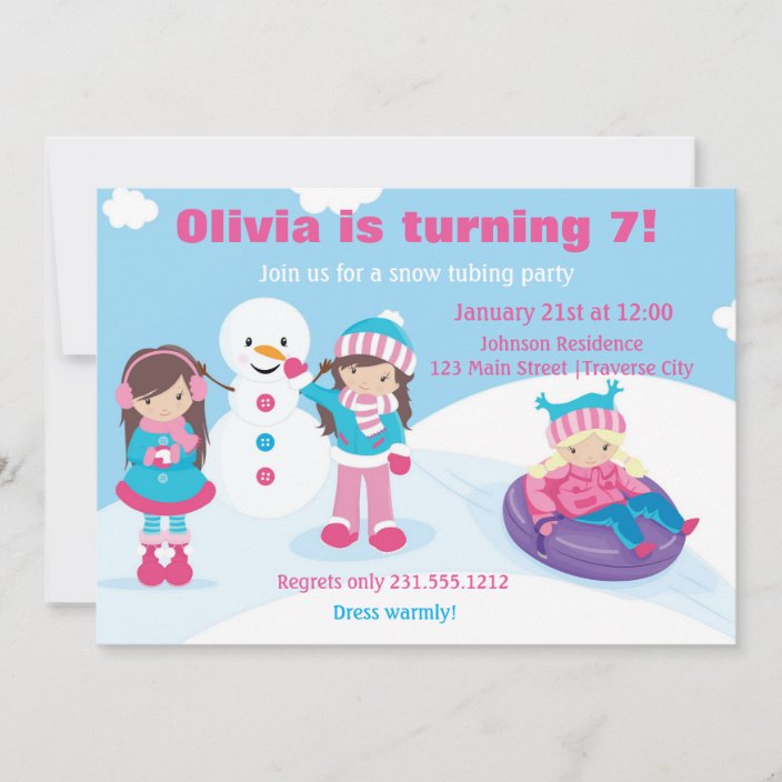 Girls Snow Tubing Invitation | Zazzle.com