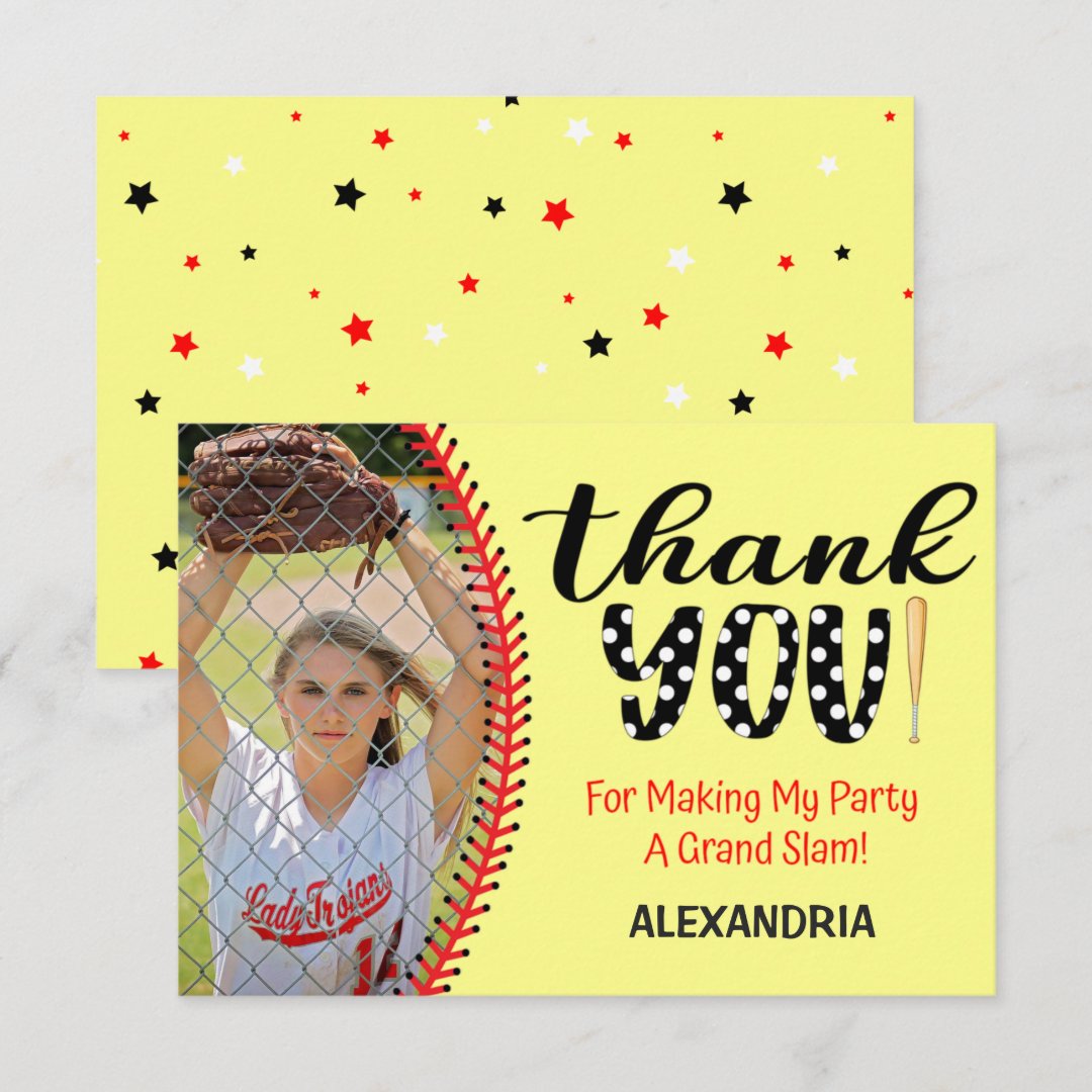 Girls Softball Birthday Party Thank You Card | Zazzle
