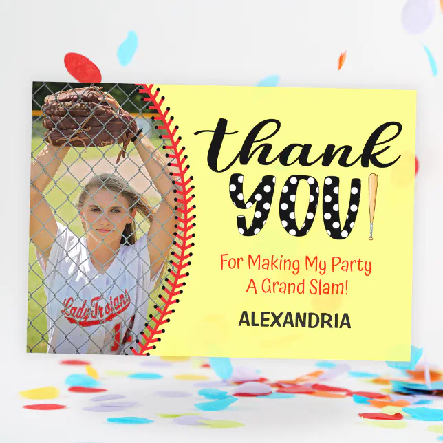 Girls Softball Birthday Party Thank You Card | Zazzle