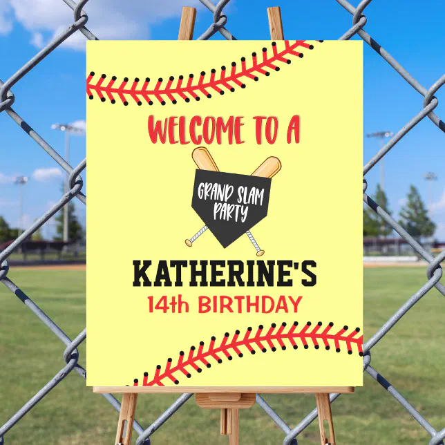 Girls Softball Birthday Party Welcome Poster | Zazzle