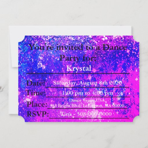 Girls Sparkly Dance Birthday Party Invitations | Zazzle