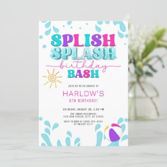 Girl's Splish Splash Water Party Birthday Invitation | Zazzle