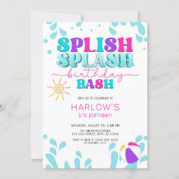 Girl's Splish Splash Water Party Birthday Invitation | Zazzle