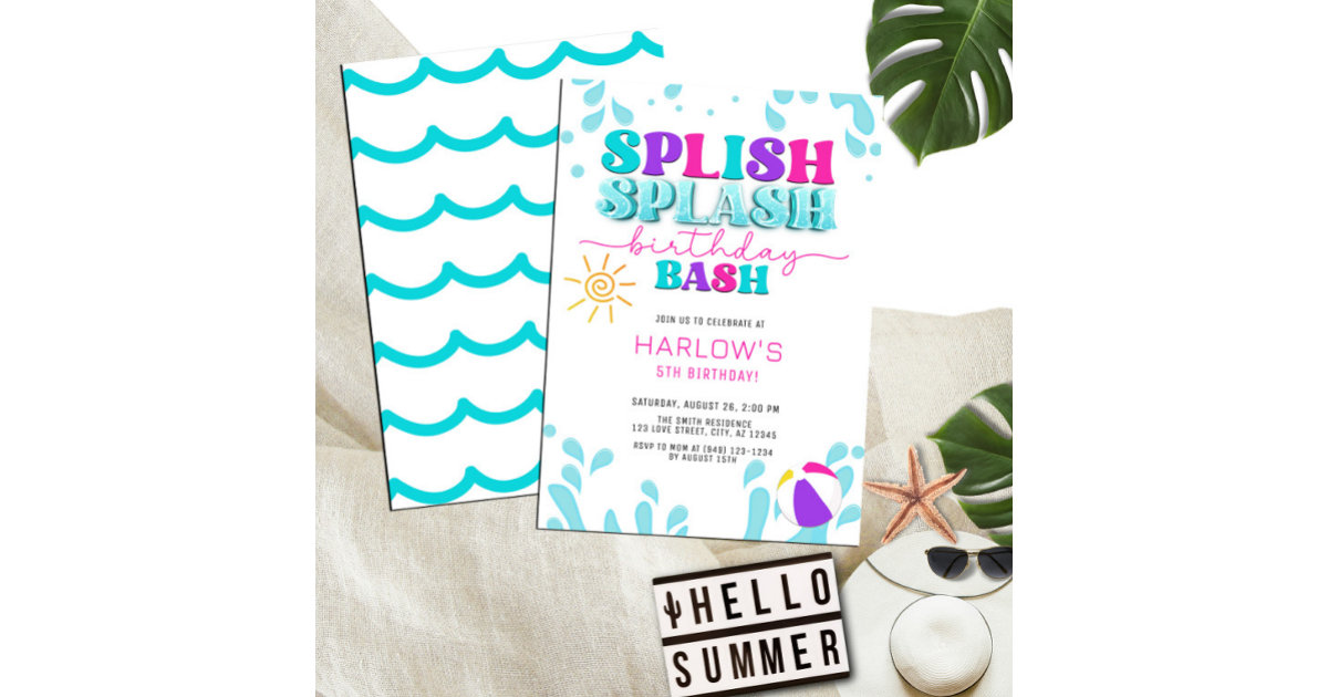Girl's Splish Splash Water Party Birthday Invitation | Zazzle