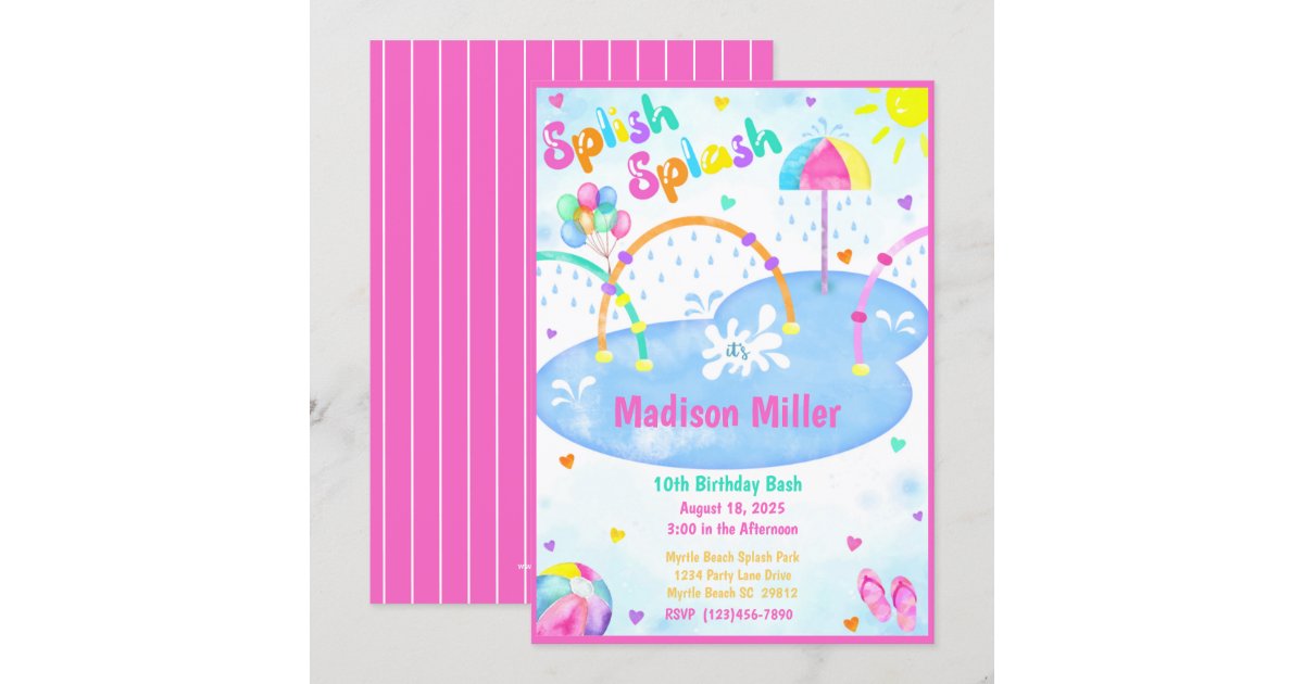 Girls Summer Splash Park Birthday Party Invitation | Zazzle