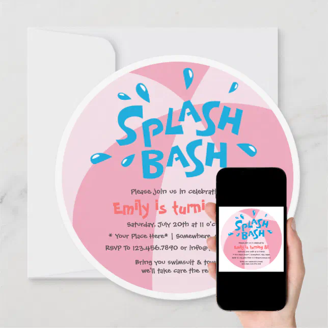 Girls Summer Splash Pool Party Birthday Invitation | Zazzle