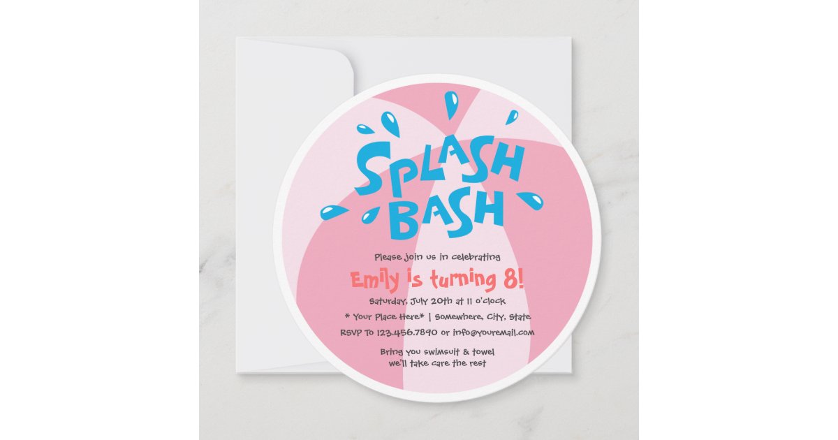 Girls Summer Splash Pool Party Birthday Invitation | Zazzle