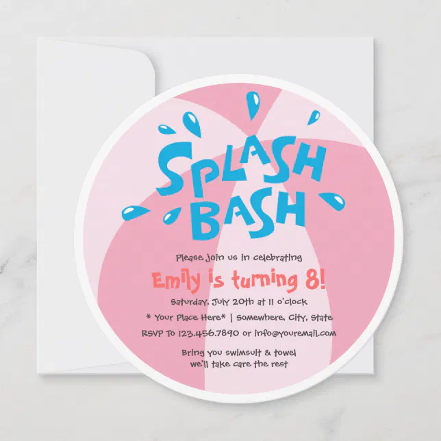 Girls Summer Splash Pool Party Birthday Invitation | Zazzle