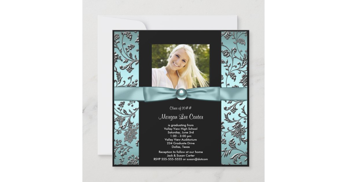 Girls Teal Blue Photo Graduation Invitation | Zazzle