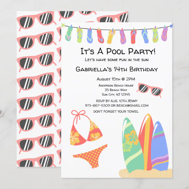 Girls Teen Pool Party Bikini Birthday Invitation Zazzle