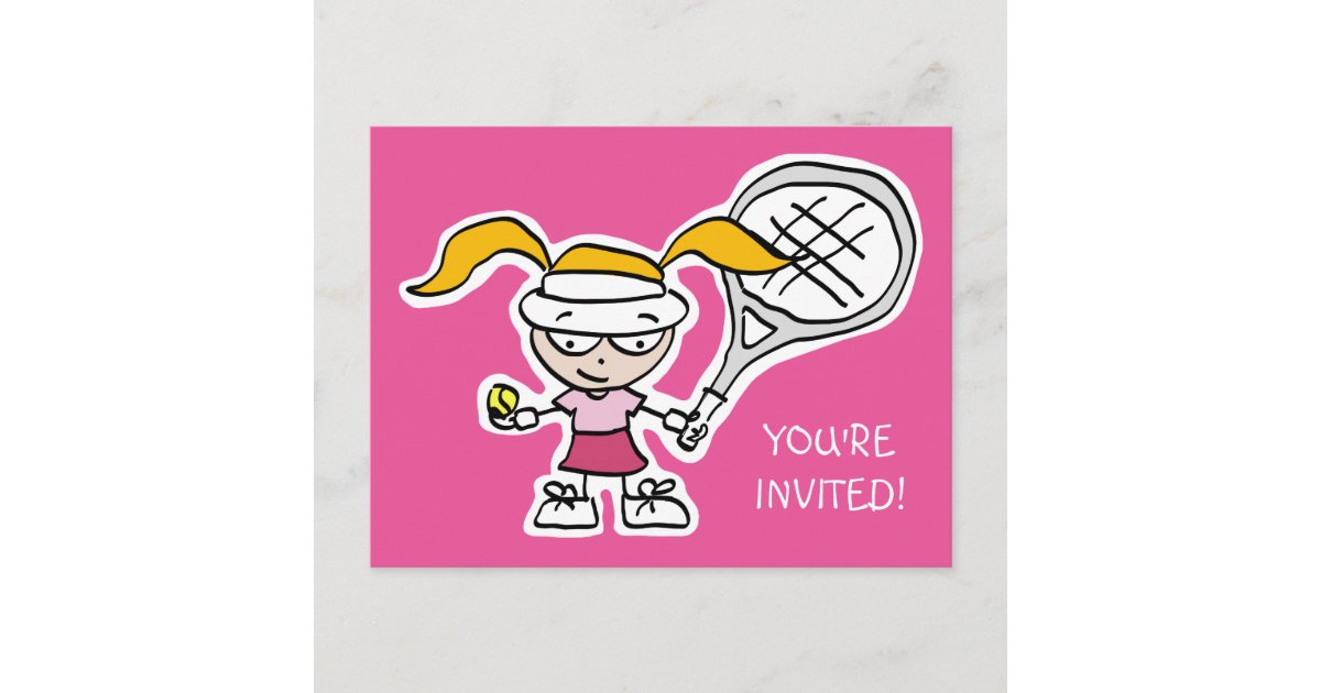 Girls tennis Birthday party invitation postcards | Zazzle