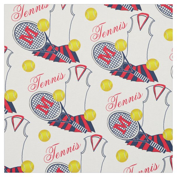 Couples Tennis Rackets and Balls Monogram Fabric | Zazzle