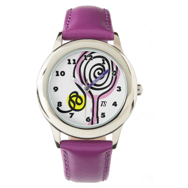 Girl's tennis watch with cute racket and monogram | Zazzle