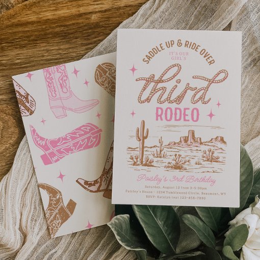 Girl's Third Rodeo Birthday Invitation | Zazzle